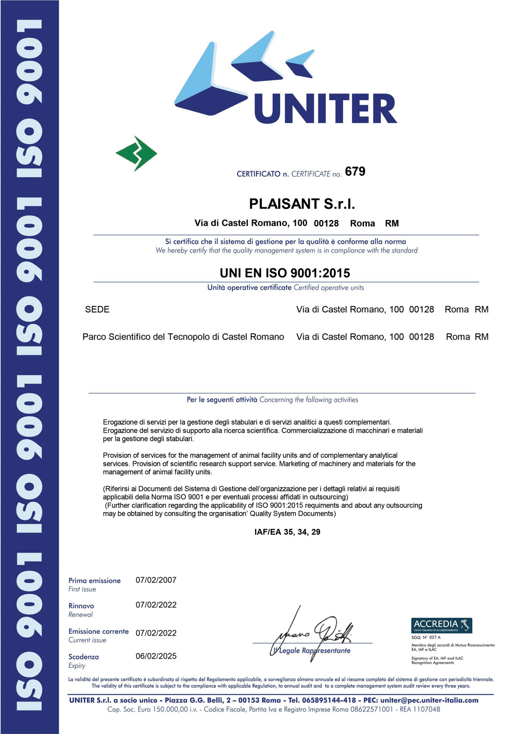ISO 9001 Certification - Plaisant